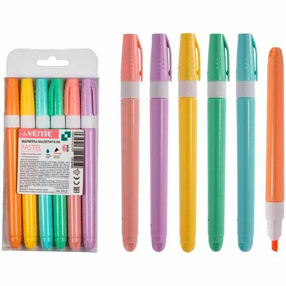 Набор маркеров-выделителей deVENTE 6 цветов "Pastel" круглый корпус, скошенный 1-4 мм