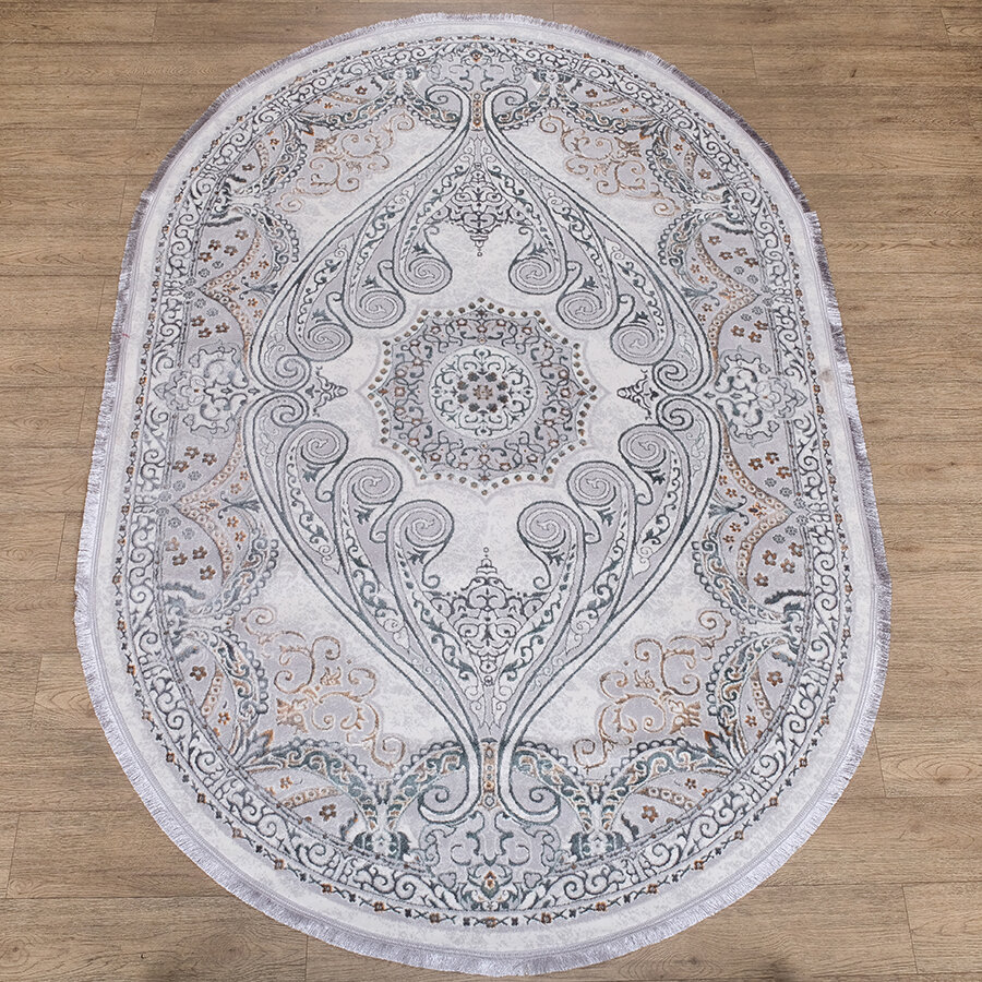 Ковер, Овал, Бежевый, Серый, Золотисто-жёлтый, Классический, Винтажный, на пол, в гостиную, спальню, в ассортименте (80 см. на 140 см.)