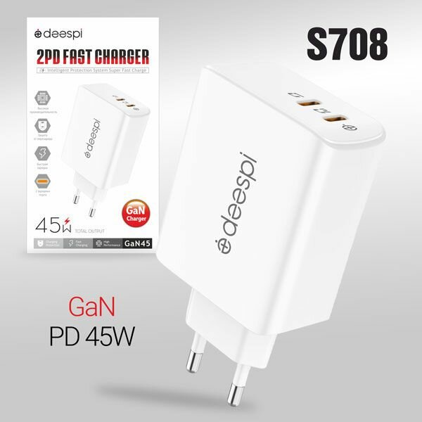 Сетевое зарядное устройство для телефона deespi GaN30 PD30W 30W White / Зарядка для Andoid и Iphone / Блок питания