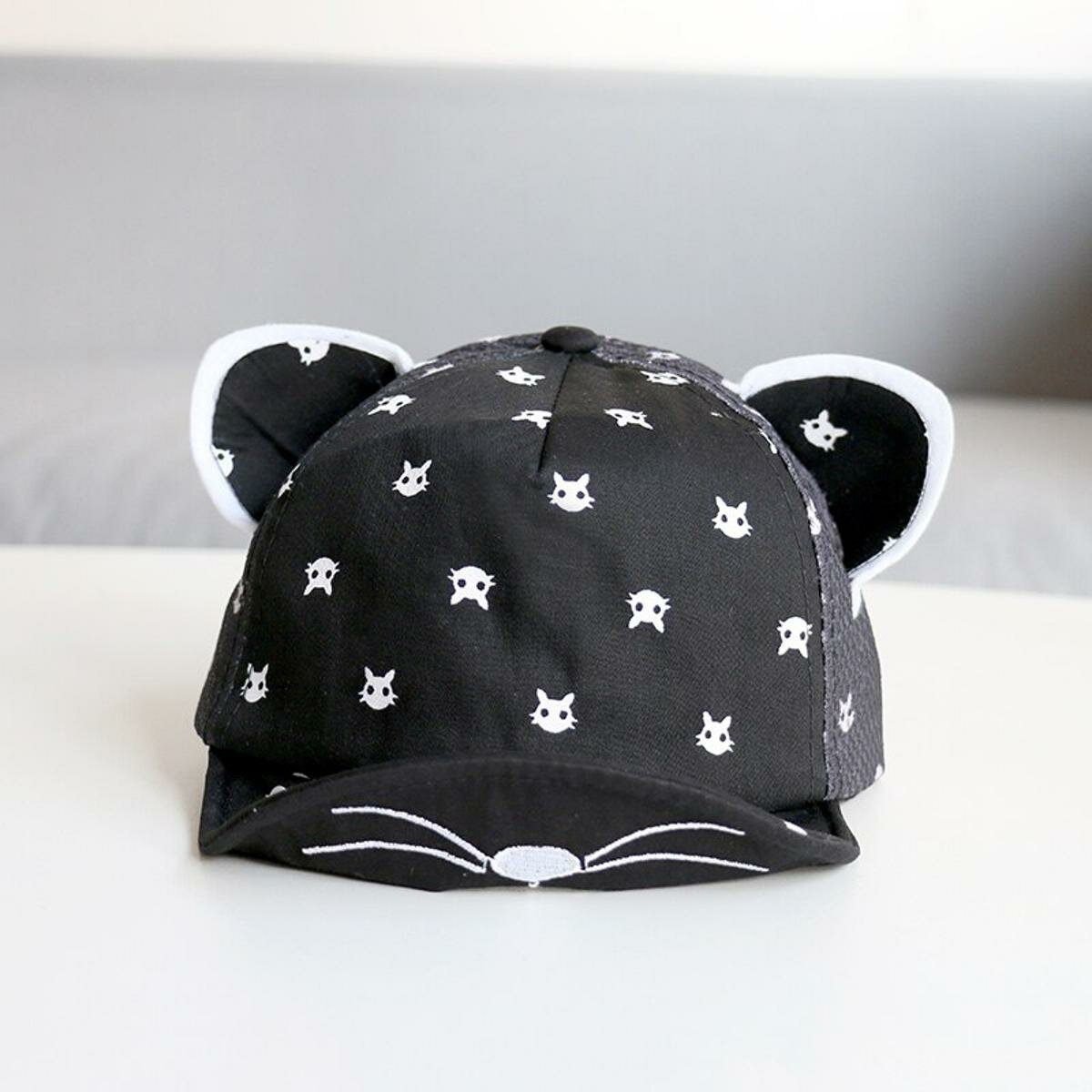 Бейсболка для малышей, летняя кепка с рисунком кота для детей, кепка с ушками из хлопковой сетки для девочек