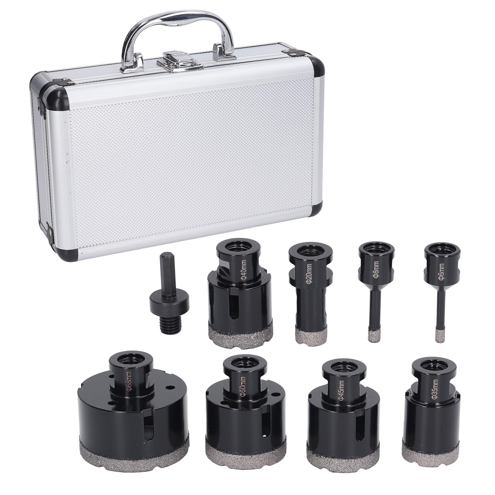 Набор из 8 корончатых сверл с переходником, хвостовик M14, алмазные паяные сверла для мраморной и керамической плитки 6–68 мм.