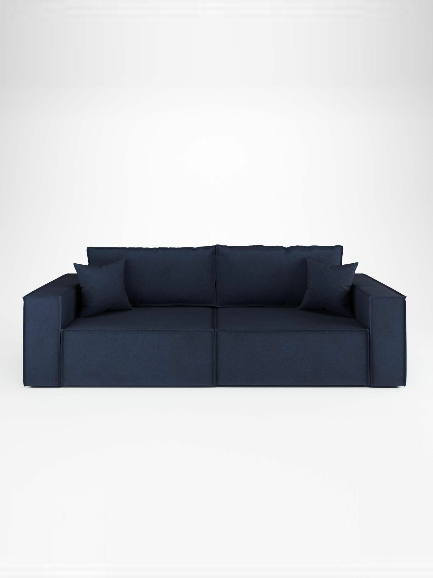 Прямой диван-кровать Manons Maison Hygge, раскладной механизм Еврокнижка, Велюр темно-синий, 250х100х86 см