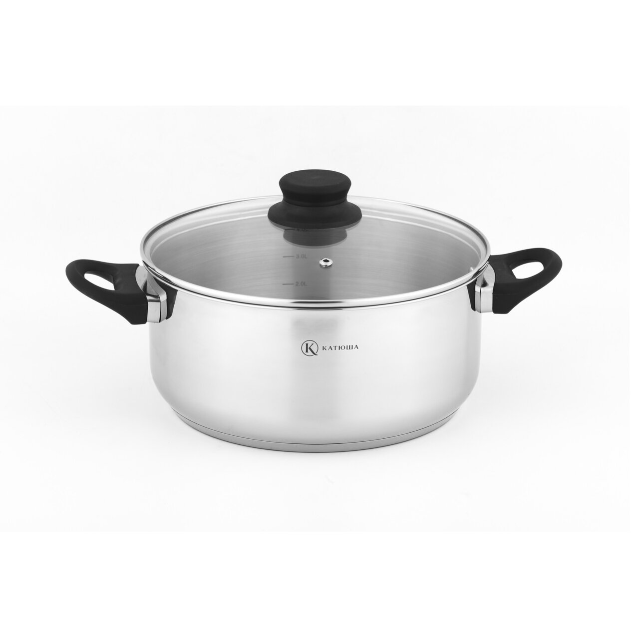 Катюша Прима кастрюля 1,9 л из нержавеющей стали с термостойкой крышкой и прочной ручкой