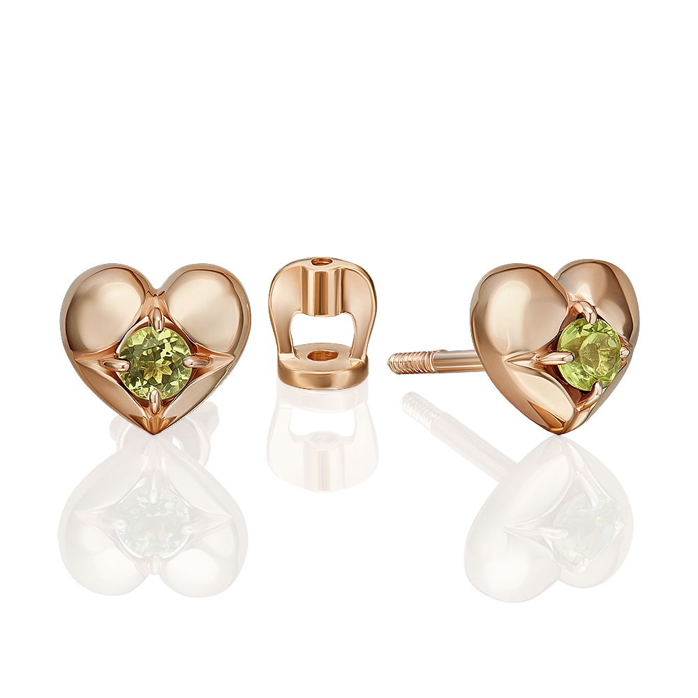 Серьги, красное золото, 585 проба, хризолит