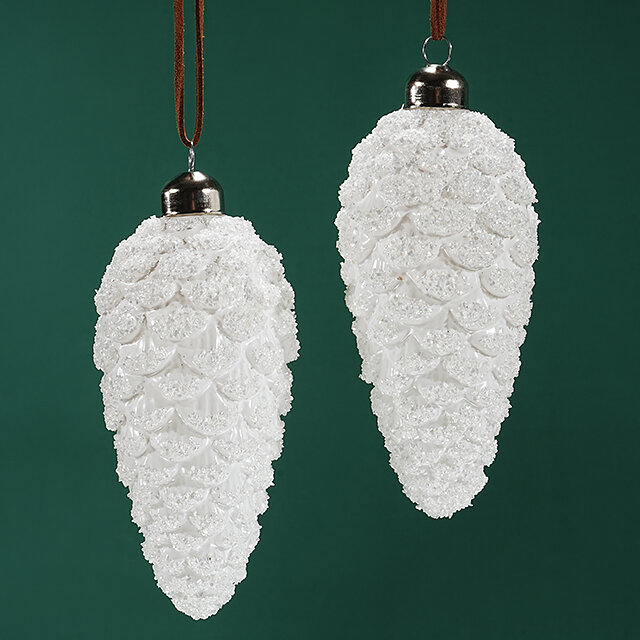 Елочные игрушки Шишки Bartolo 14 см белый, 2 шт, стекло, Winter Deco, 4060235