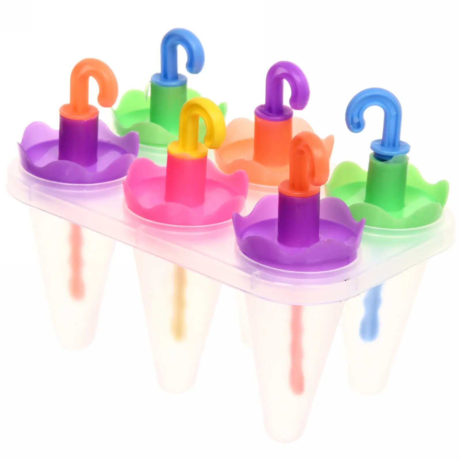 Форма для мороженого «Зонтики» с 6 разноцветными крышками, пластик, палочки в комплекте