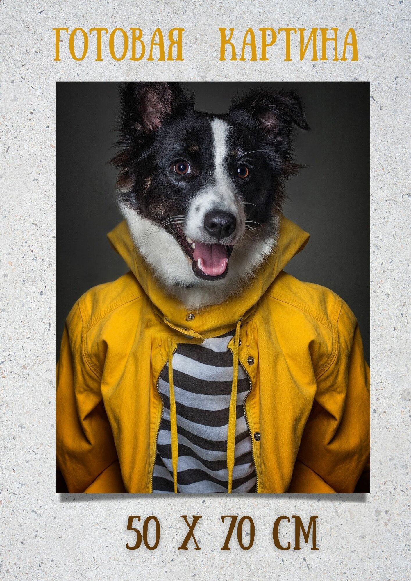 Картина в аст стиле с собакой в человеческом образе / Собака в модной одежде на холсте для интерьера