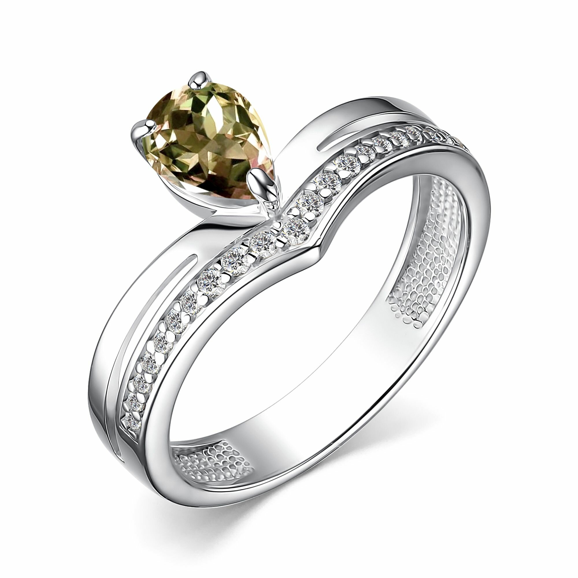 Кольцо помолвочное, серебро, 925 проба, родирование, фианит, султанит синтетический