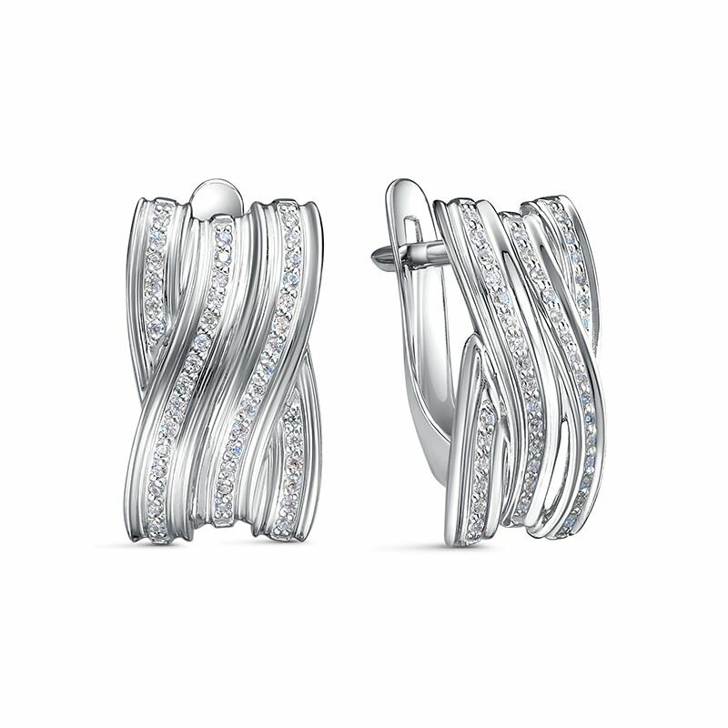 Серьги, серебро, 925 проба, родирование, фианит