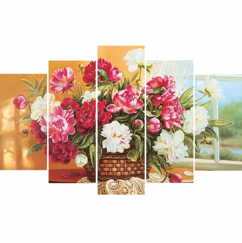 Modul007 Модульная картина из 5 модулей "Цветы в корзинке" 140х80 см