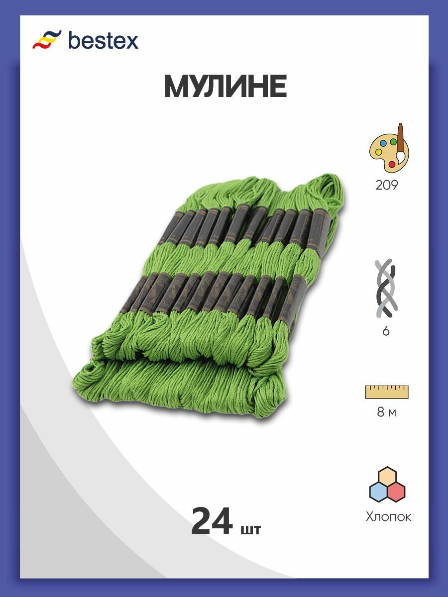 Мулине одноцветный набор Bestex, мерсеризованный хлопок, 24 шт (209)
