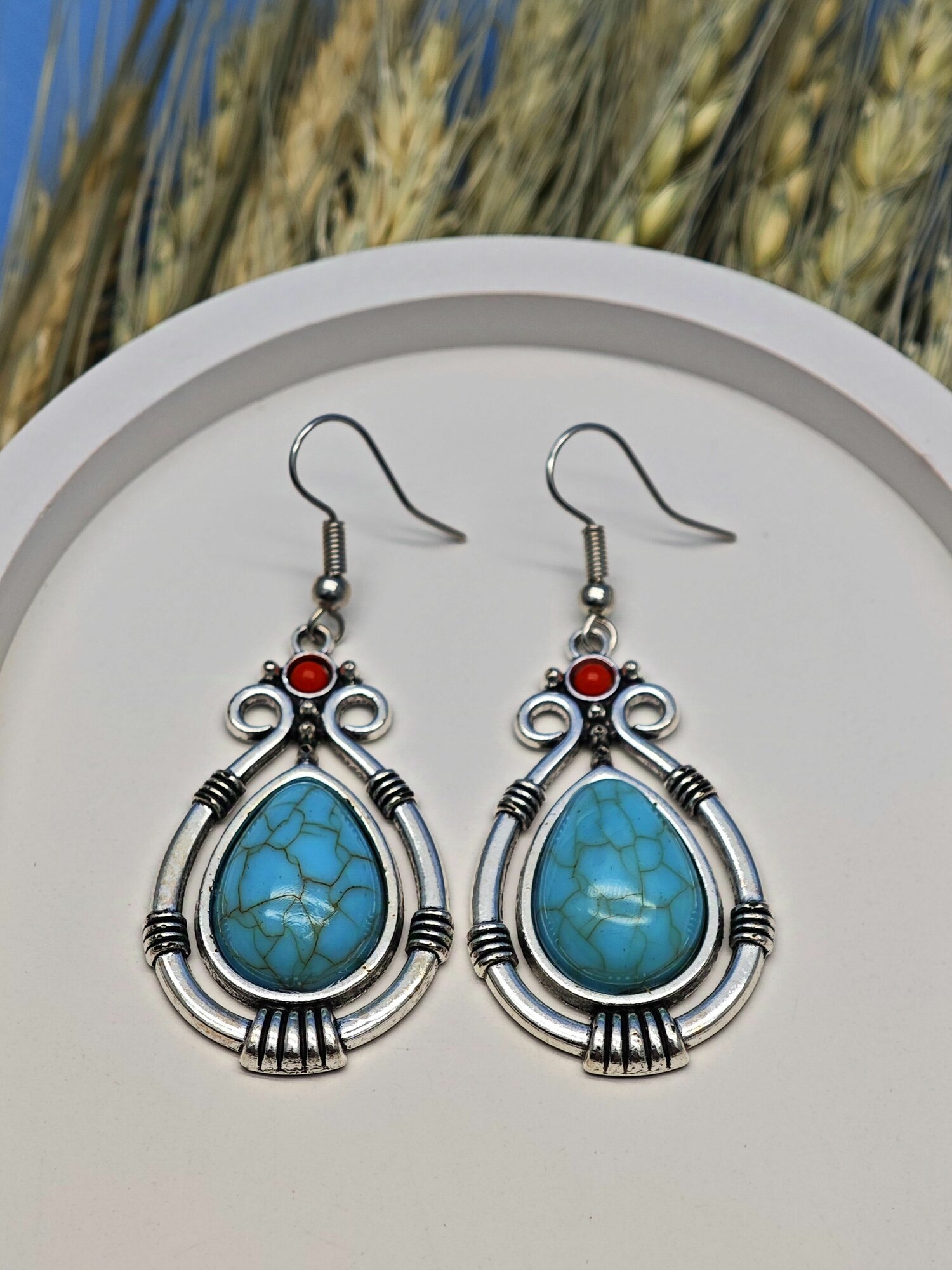 Серьги, бирюза синтетическая, эмаль