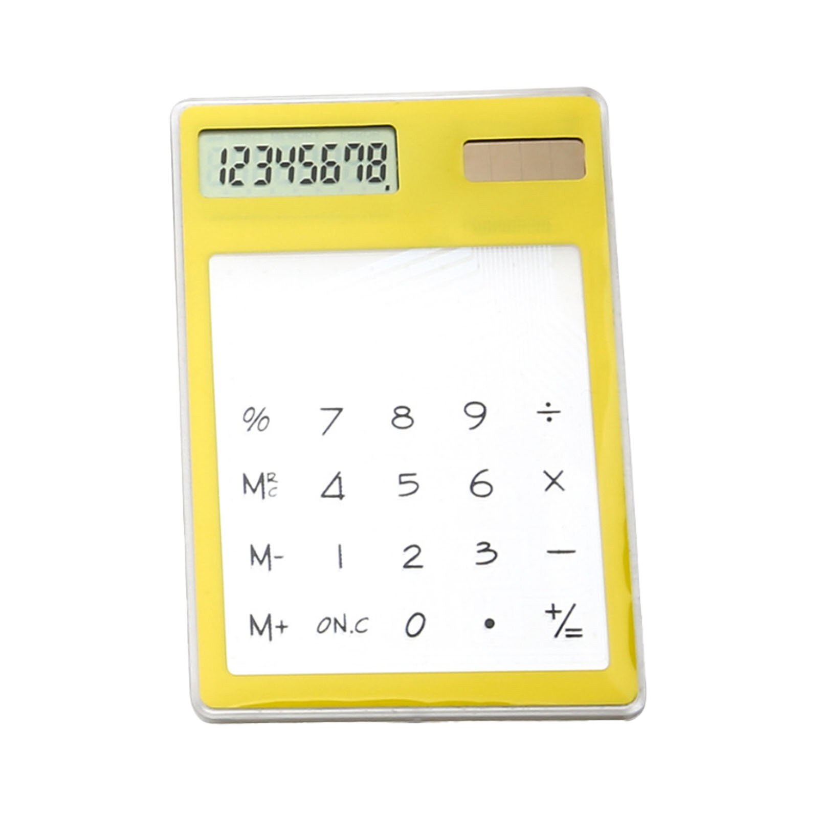 Калькулятор на солнечных батареях с сенсорным 8-разрядным ЖК-дисплеем, портативный, прозрачный, для офиса, школы и дома, желтый.