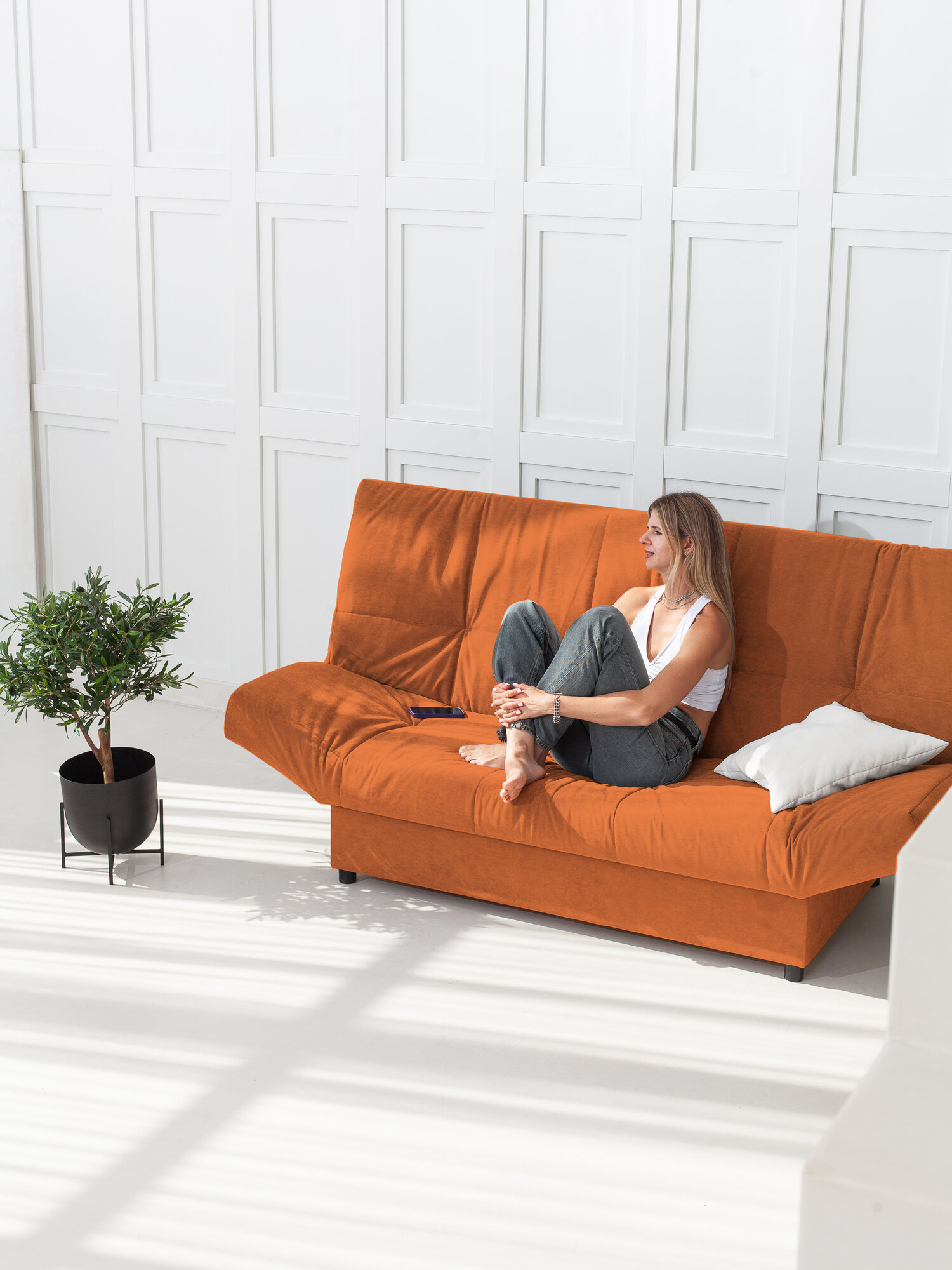 Диван раскладной с механизмом клик-кляк Джакарта 2 Оранжевый CITYHD