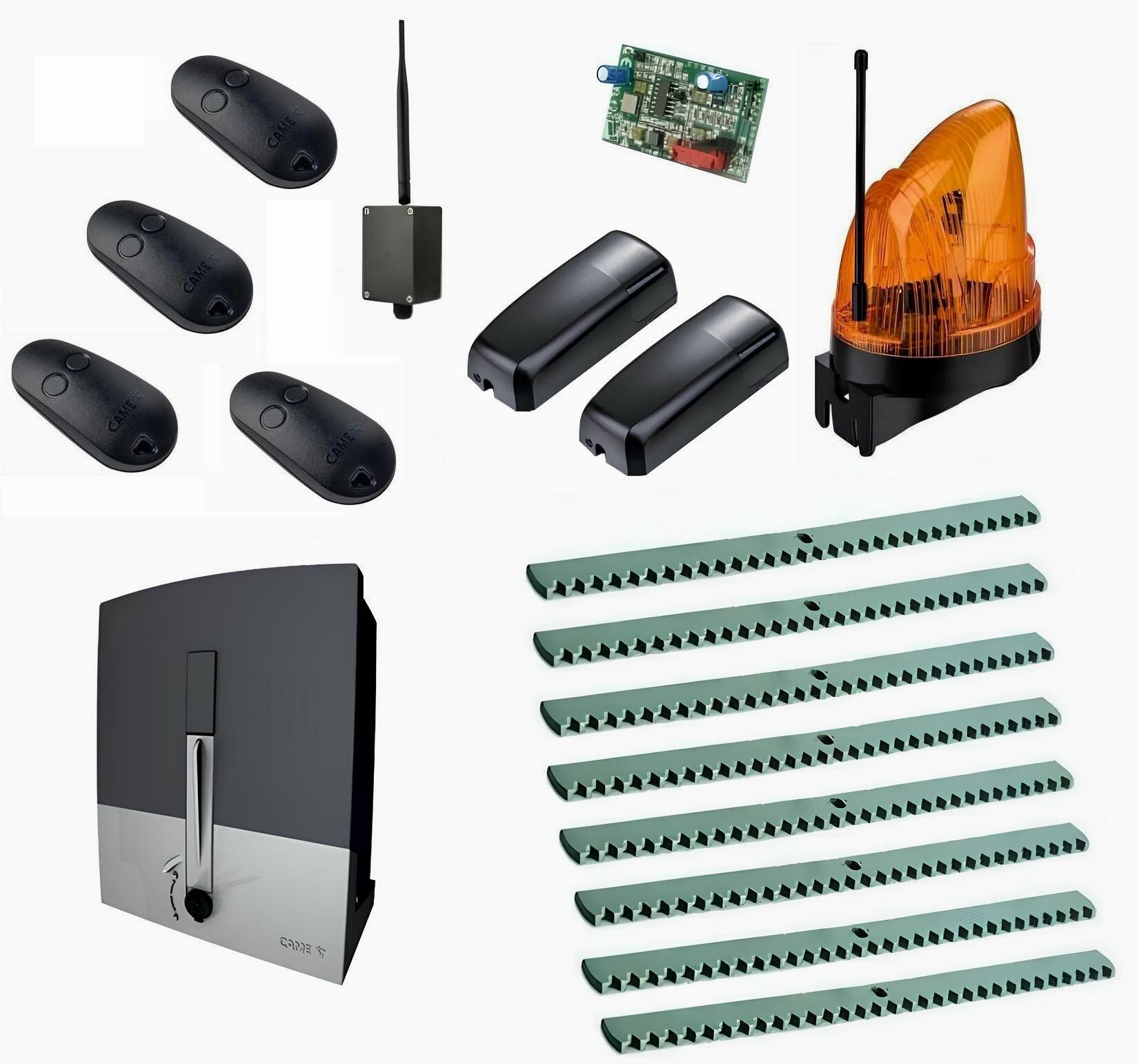 Автоматика для откатных ворот BXL04AGS FULL8-K2-BT-T4, комплект: привод, радиоприемник, 4 пульта, фотоэлементы, лампа, 8 реек, Bluetooth-модуль