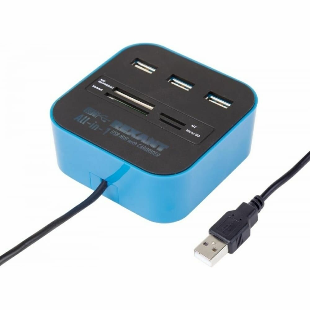 Разветвитель USB на 3 порта + картридер "Все в одном" черный REXANT 18-4121
