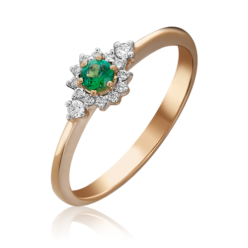 Кольцо, красное золото, 585 проба, бриллиант, изумруд