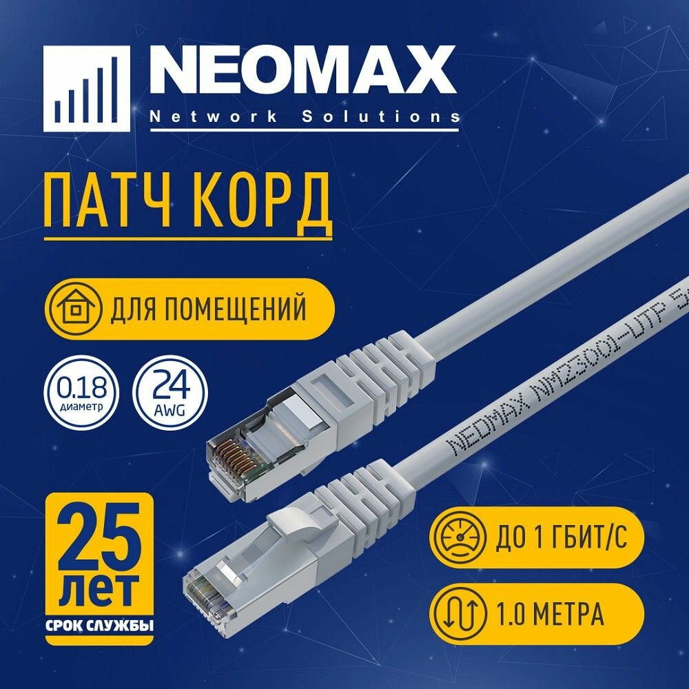 Патч-корд медный серый 1 м. FTP cat.5е NEOMAX многожильный (NM23001-010)