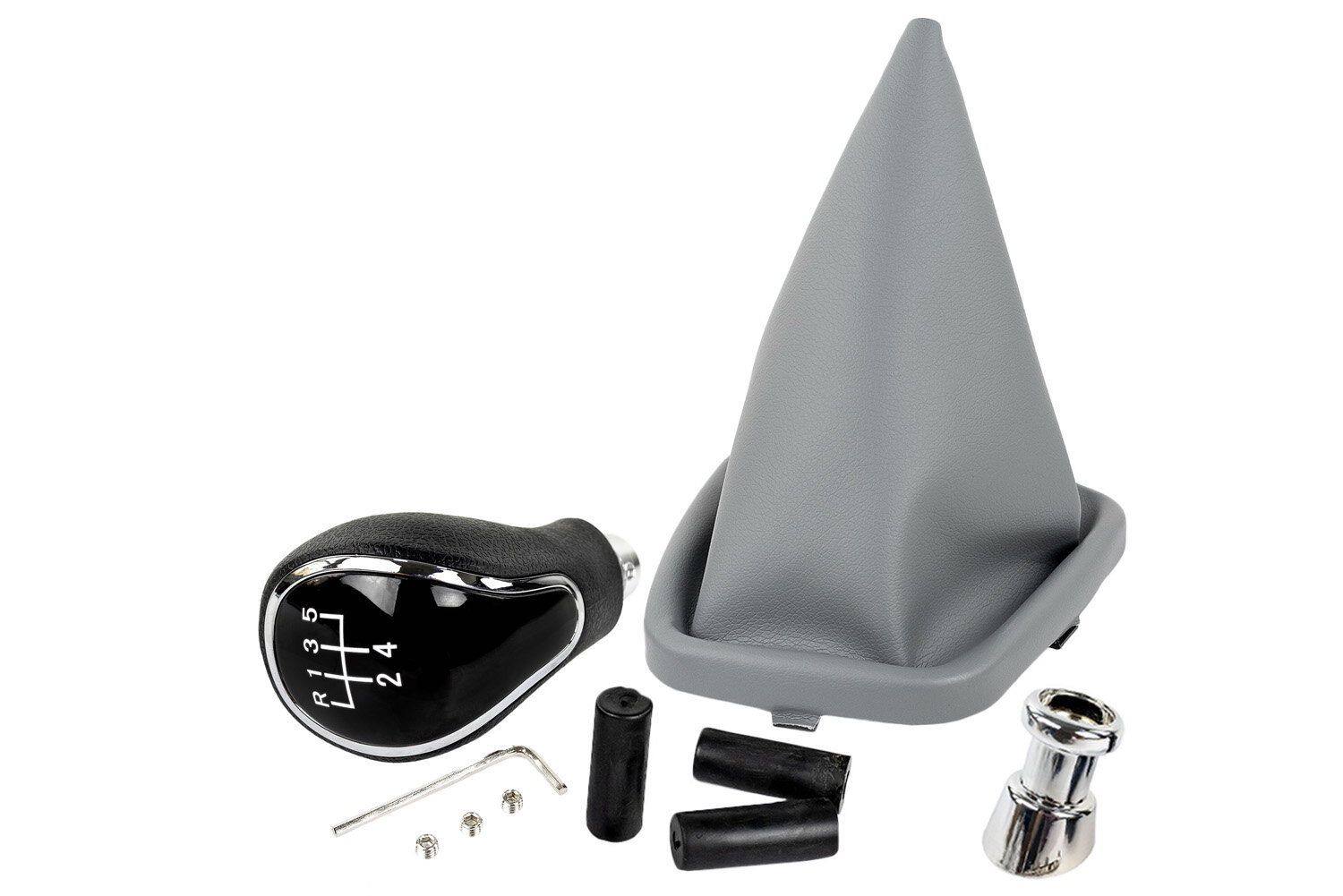 Ручка КПП хром, белая подсветка Sal-Man с серым пыльником на ВАЗ 2110, 2111, 2112