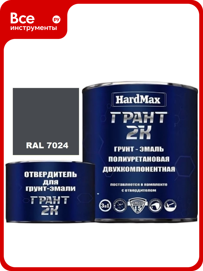 Грунт-эмаль HardMax грант 2К RAL 7024 серый графит, комплект 2.19 кг 4690417100545, стеклопластика