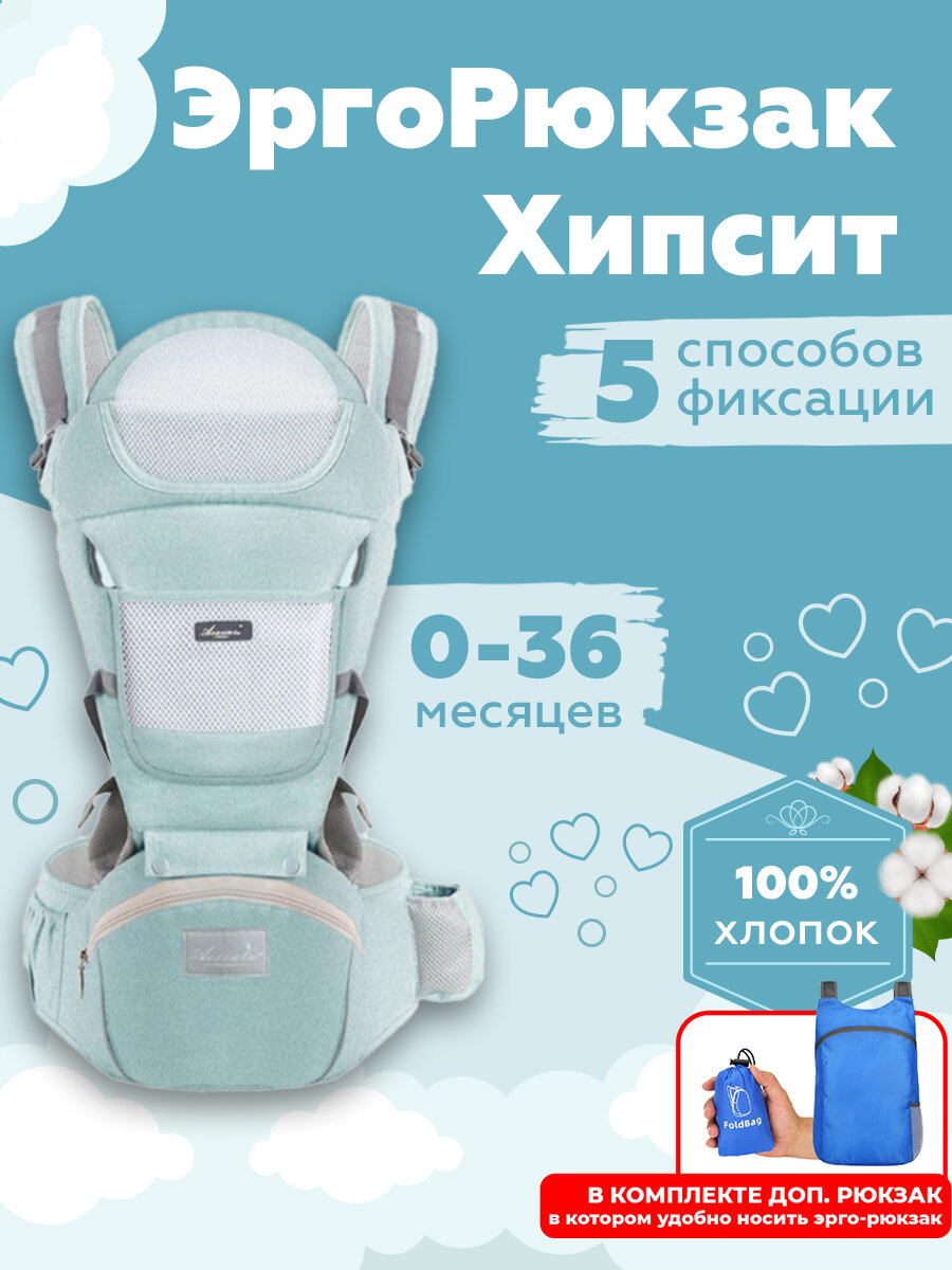 Анатомический ЭргоРюкзак SPANISH CHERRY для переноски новорожденных. Для детей от 0 до 36 мес, 100% хлопок, 9 способов фиксации.