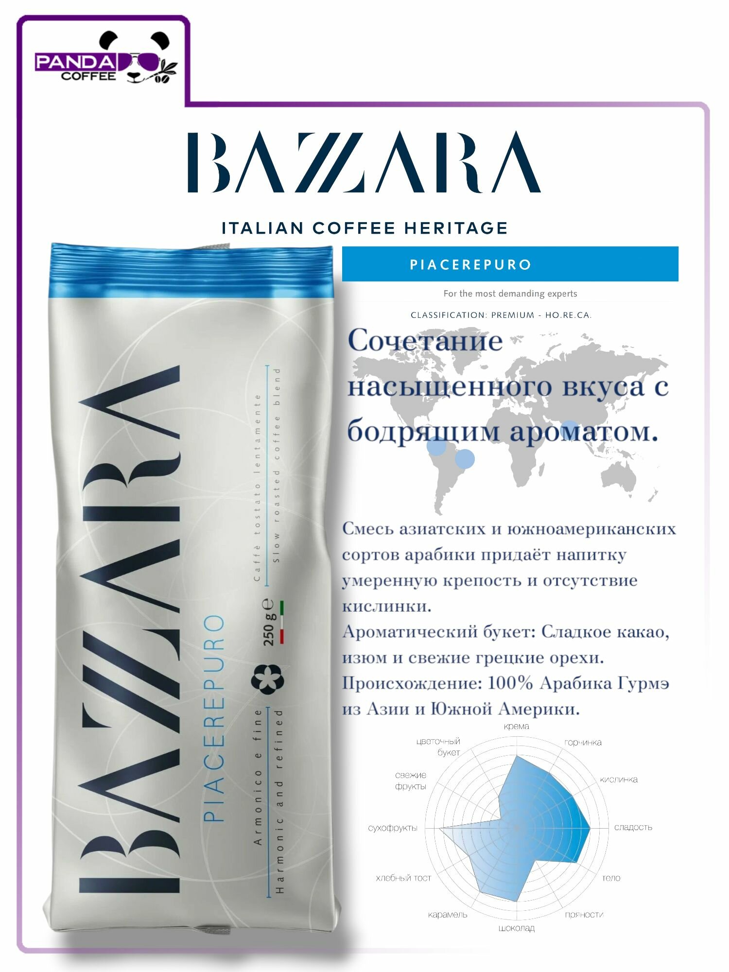 Кофе в зернах BAZZARA Piacerepuro 250гр