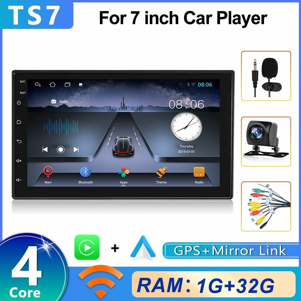 Автомобильное радио универсальное 2 Din Android, 7-дюймовый экран, 1 + 32 ГБ Carplay Bluetooth WiFi приемник FM-радио