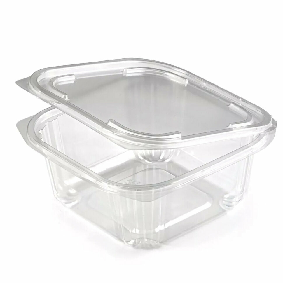 Одноразовый контейнер квадратный 500 мл, С крышкой юп-рксп, комплект 400 шт, прозрачный ПЭТ, юпласт, ЮУПМ6132, 702334