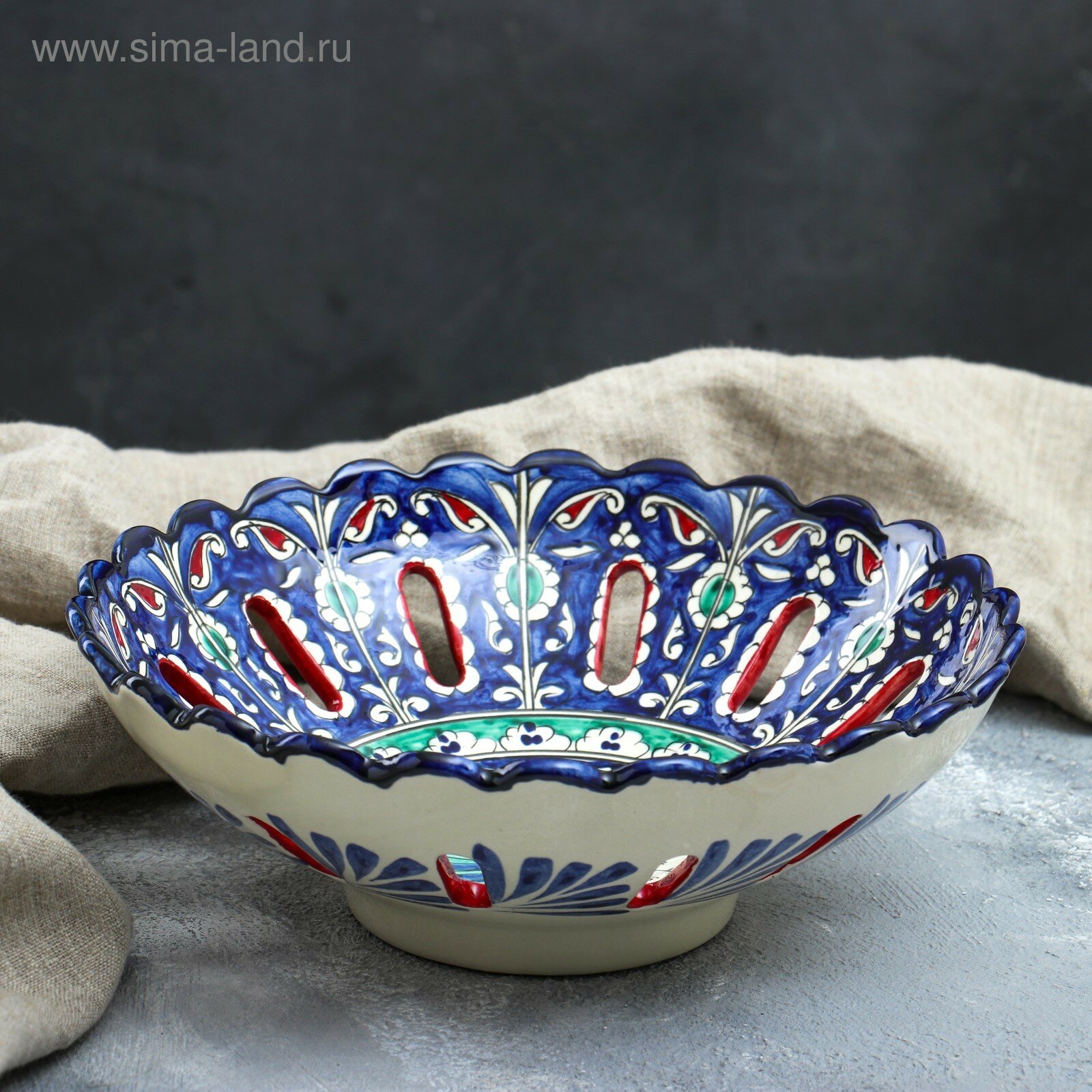 Фруктовница узбекская Риштанская Керамика «Узоры», d=25 см, синяя