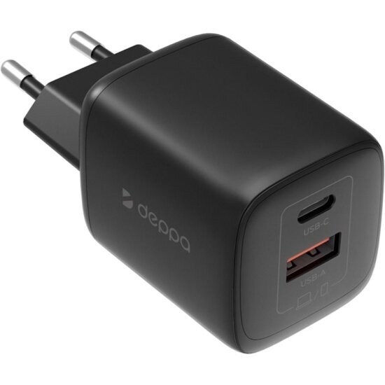 Сетевое зарядное устройство Deppa 45Вт, USB-C + USB-A, PD 3.0, QC 4.0+, GaN, черный (11478)