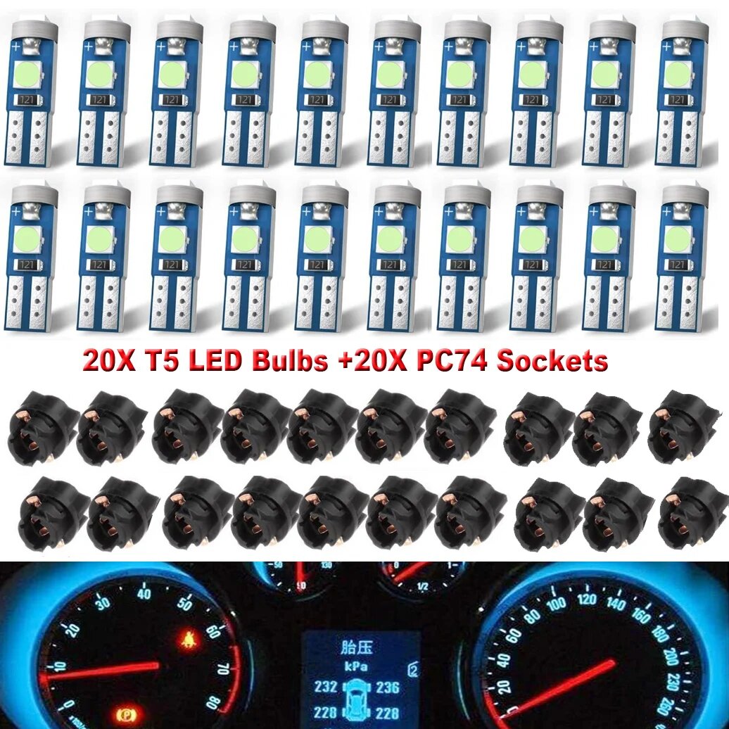 20 шт. T5 светодиодные лампы PC74 PC37 светодиодные лампы для приборной панели автомобиля приборная панель индикаторные лампы кластера (красные)