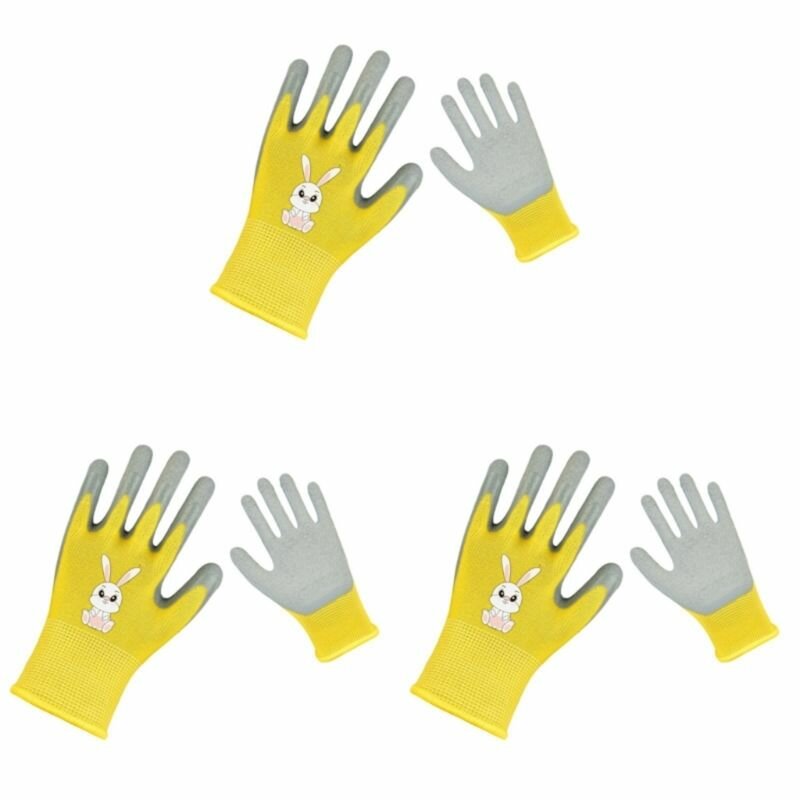 3 пары детских садовых перчаток ручной работы, водонепроницаемых, нескользящих, износостойких, дышащих латексных защитных перчаток-желтый-от 8 до 11 лет