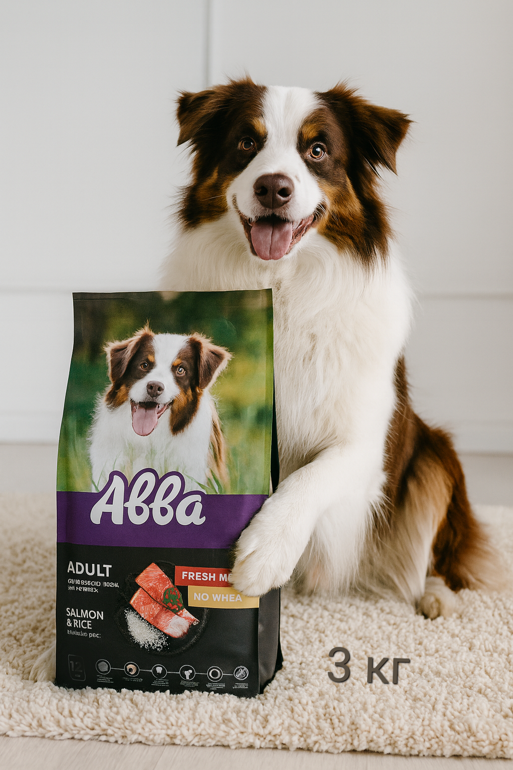 Корм сухой Авва Fresh Meat Adult, для собак всех пород, с лососем и рисом, 3 кг