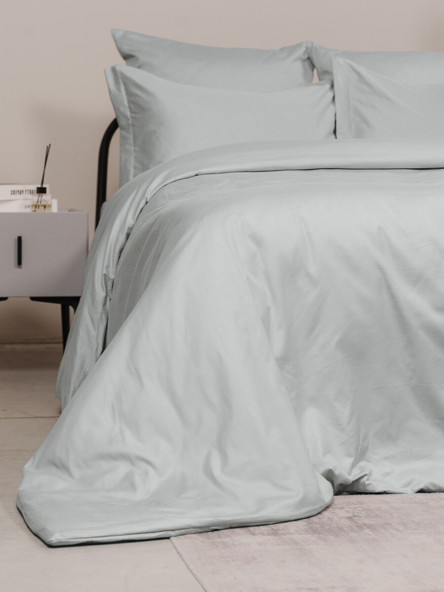 Постельное белье из сатина 1,5-сп с наволочками 50х70, простыней 150х220 и пододеяльником 145х215, серый, хлопок 100%