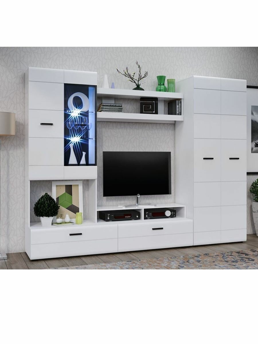 Гостиная Нэнси NEW Вариант №4 Белый/Белый глянец, МИФ