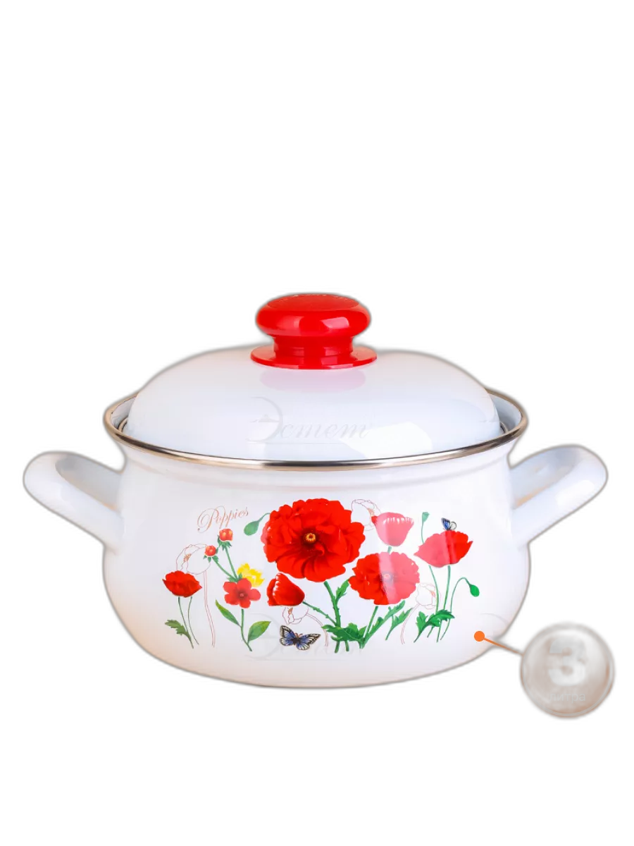 Кастрюля с крышкой эмалированная для плиты 3 литра