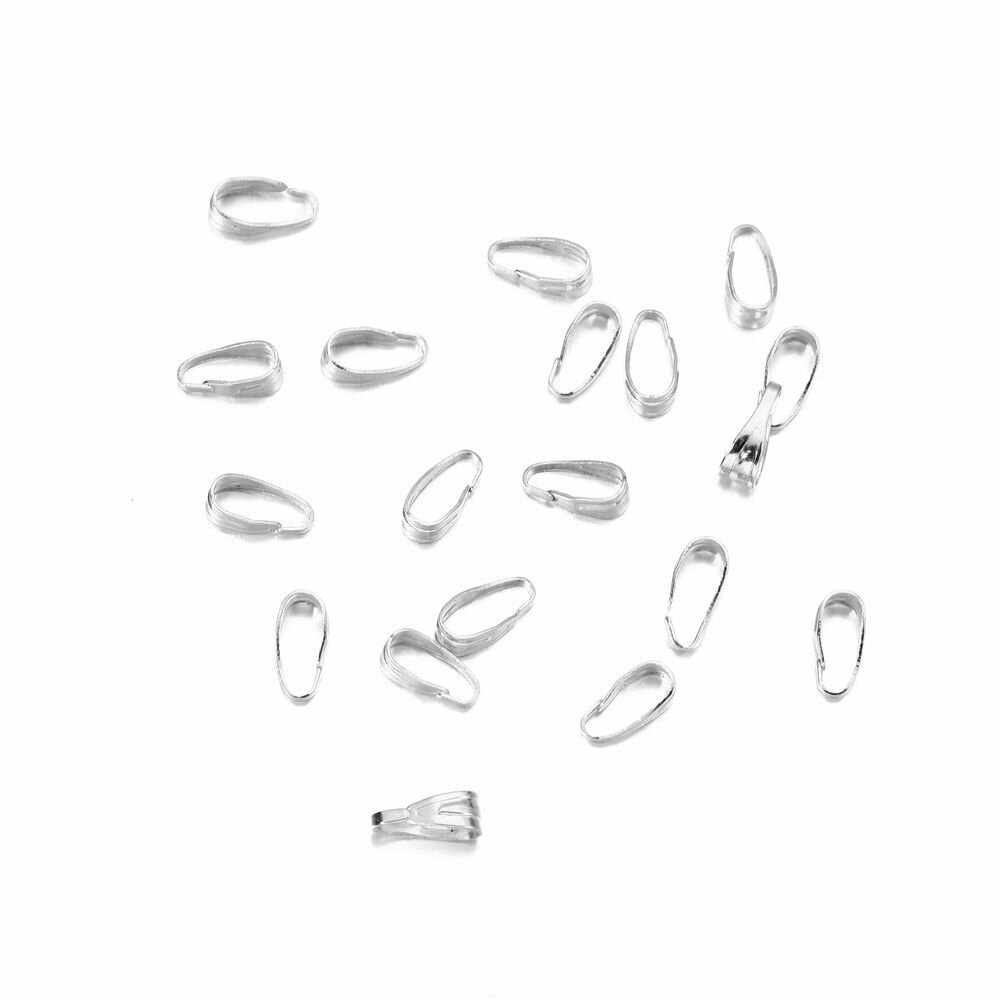 Бейл-петля держатель для кулона, фурнитура для бижутерии 100 шт, цвет серебро, размер 3.5х8 мм крепление для подвесок и ожерелий, аксессуары для DIY