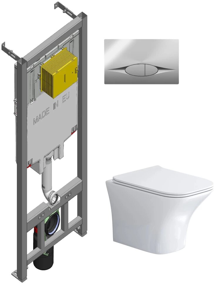 Комплект инсталляция с унитазом Jacob Delafon E21822-CP с кнопкой смыва, хром + унитаз подвесной Grossman GR-4476S безободковый, с сиденьем микролифт, белый