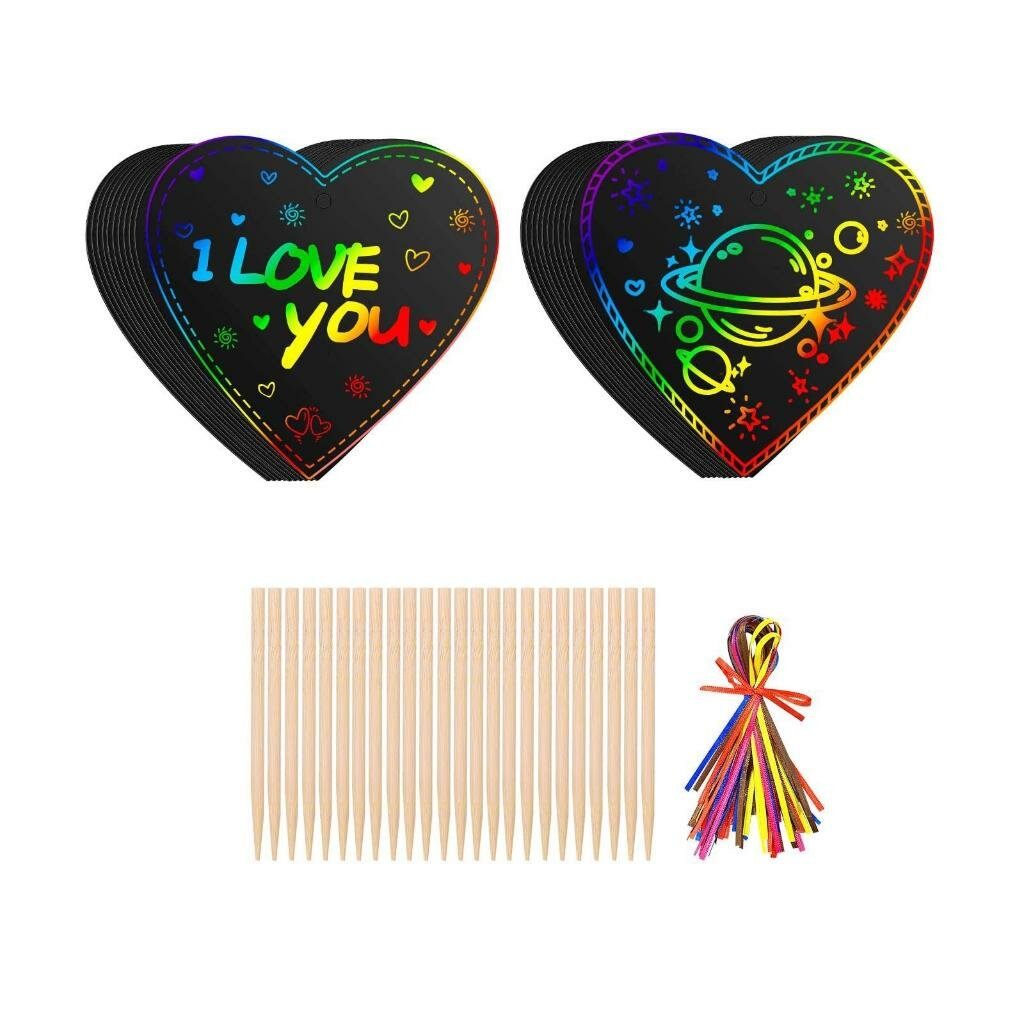 Валентинки из 40 шт. с сердечками, деревянными стилусами, лентами и конвертами