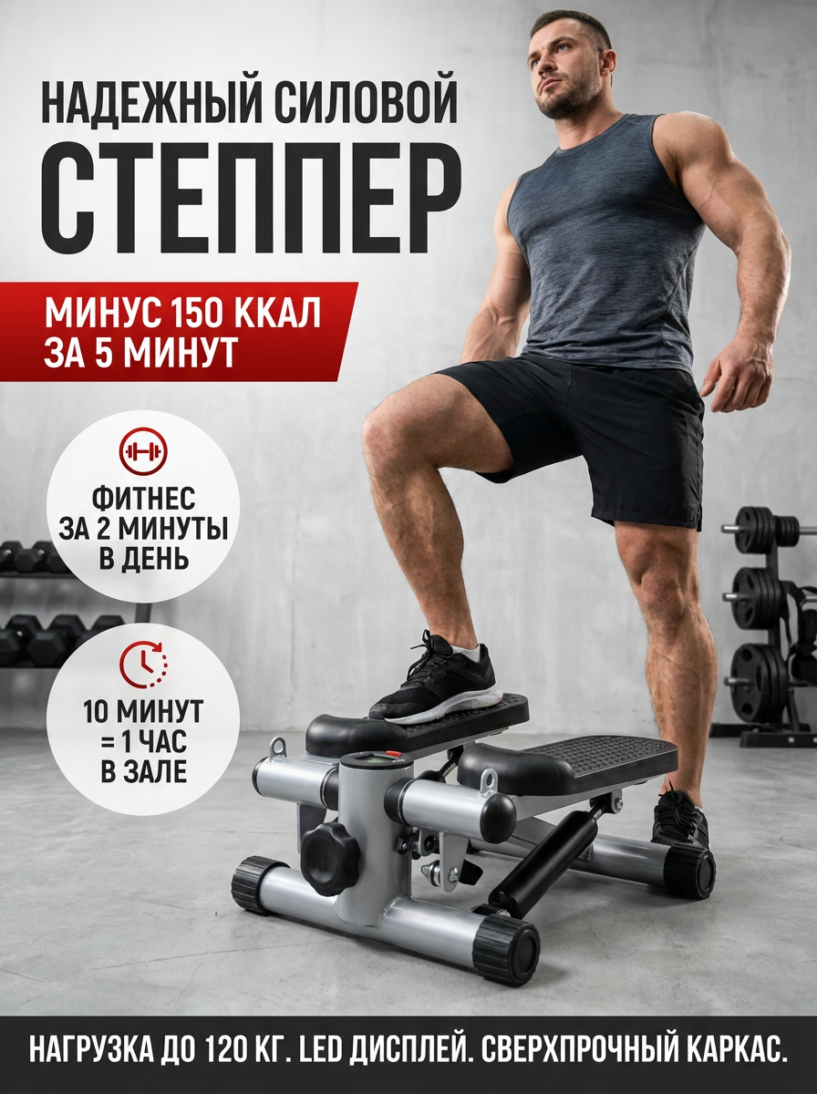 Степпер тренажер для похудения поворотный с эспандерами, нагрузка до 150 кг