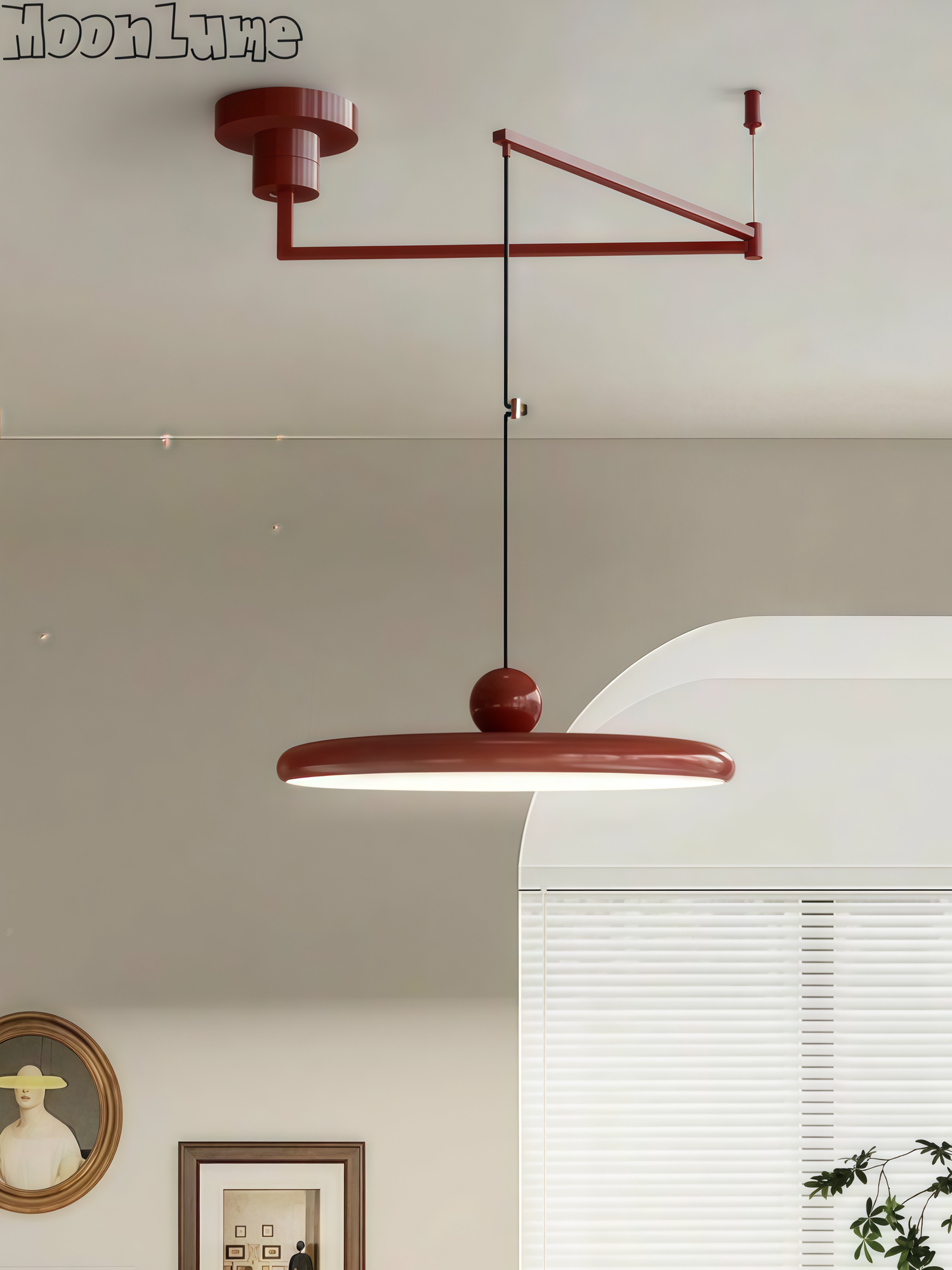 Простая французская люстра-качалка в форме НЛО，красный, 40 см