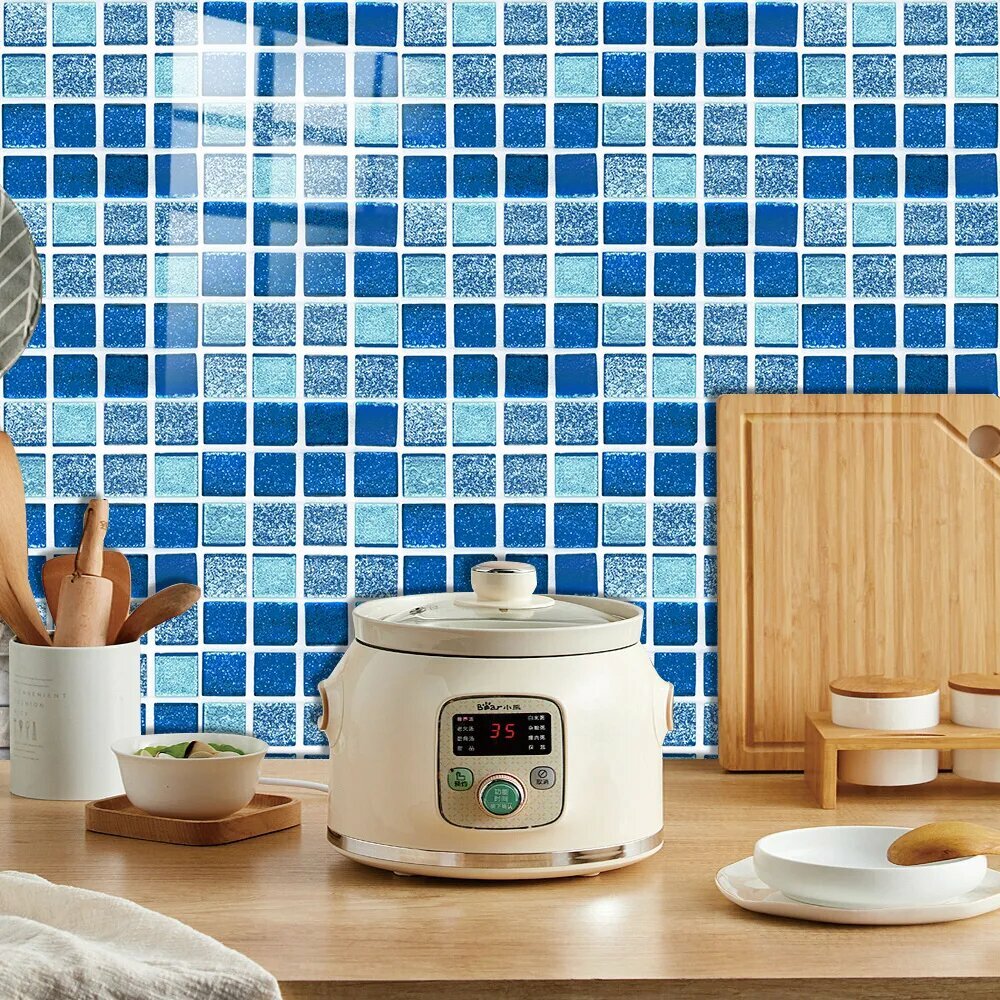 Самоклеящаяся водонепроницаемая наклейка на стену Мозаика , ПВХ, 0.49 мм, 10 шт, с защитной пленкой, для кухни, ванной, спальни
