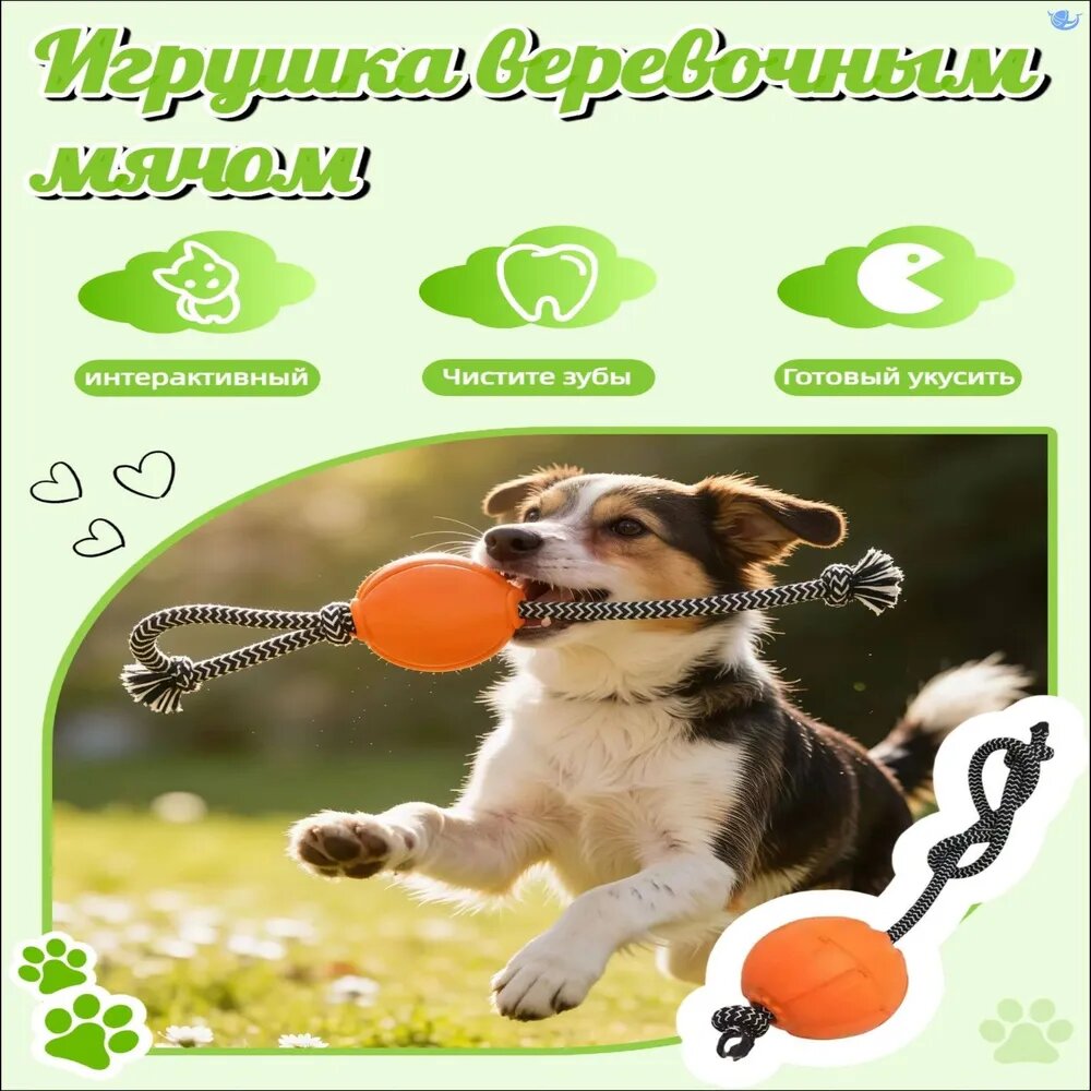 LIKER корд 7 см - мячик со шнуром для мелких и средних собак