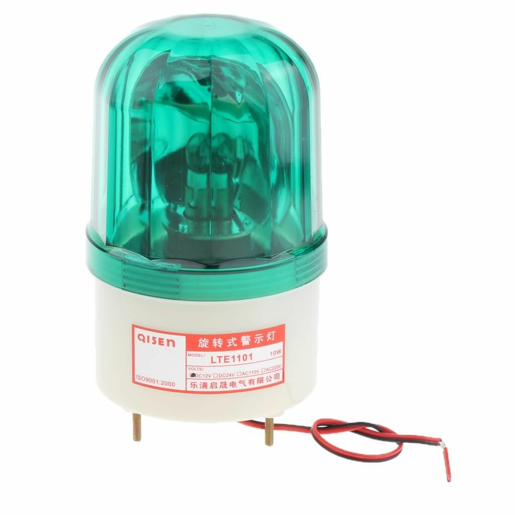 24V LED вращающийся сигнальный маяк зеленый QISEN LTE1101 — аварийный предупреждающий свет, крепёж в комплекте