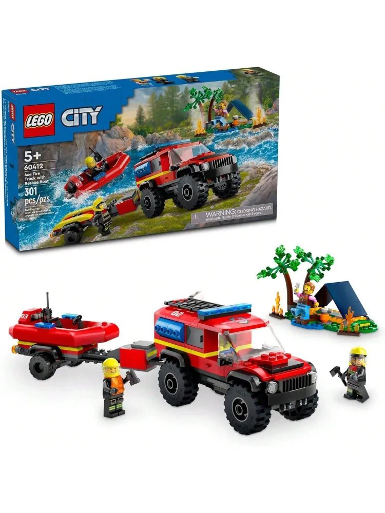 LEGO City 60412 4x4 пожарная машина и спасательная шлюпка, игрушки из строительных блоков