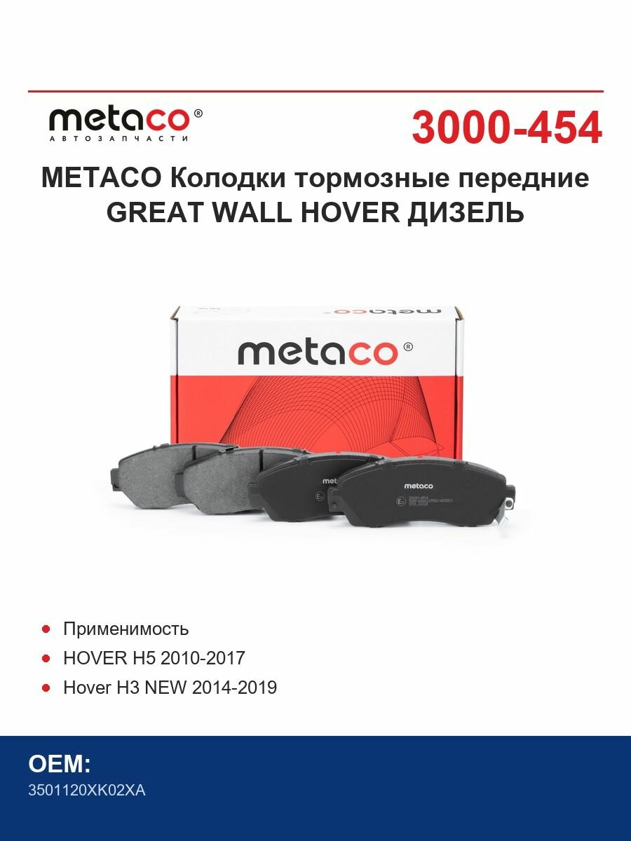 METACO Колодки тормозные передние GREAT WALL HOVER дизель