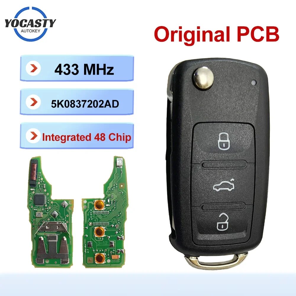 5K0837202AD для VW Volkswagen GOLF PASSAT Tiguan Polo Jetta Beetle Skoda Seat OEM PCB Встроенный 48-чиповый откидной дистанционный ключ от автомобиля