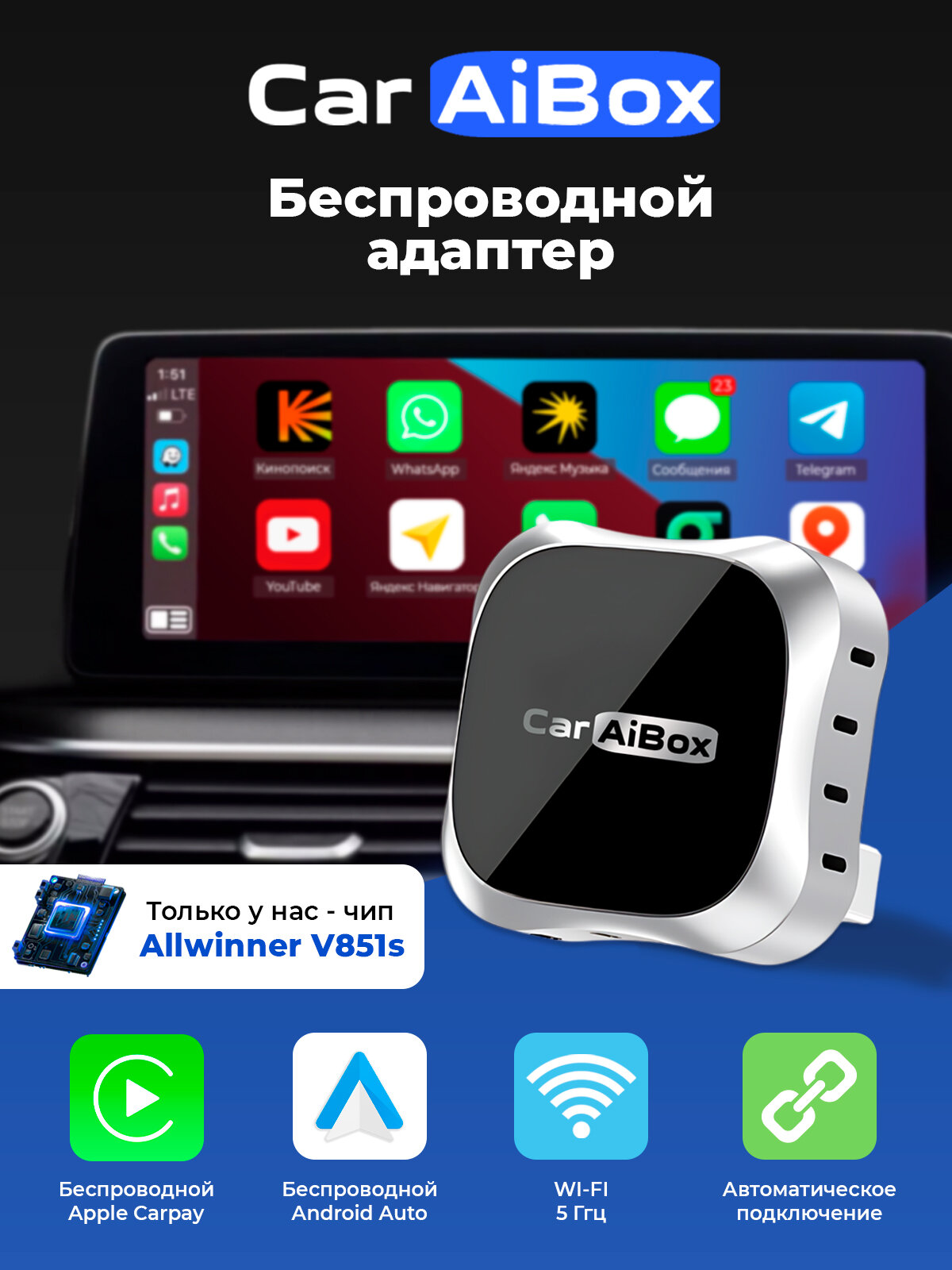 Carplay беспроводной адаптер 2в1 Carlinkit EC01-nano