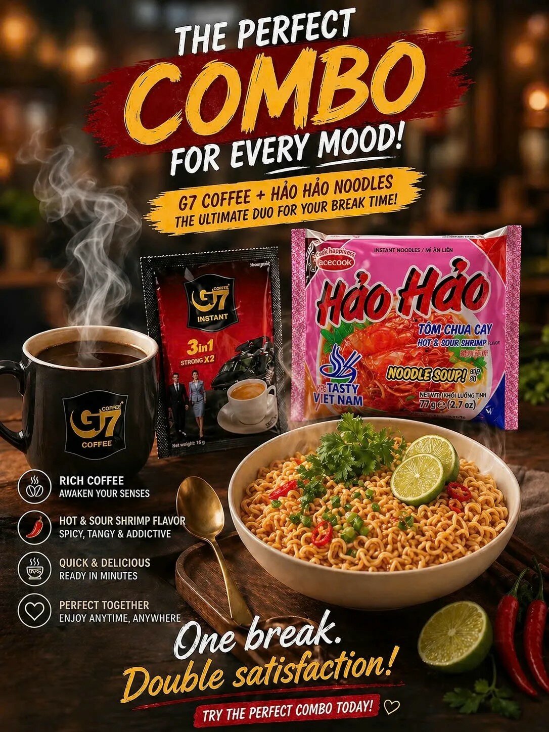 Лапша быстрого приготовления Hao Hao со вкусом креветки с кофе