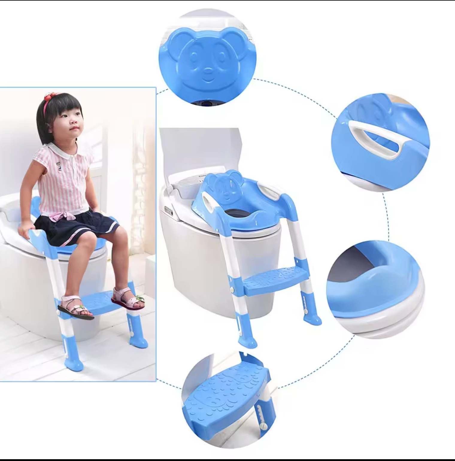 Сиденье адаптер на унитаз детское складное с лесенкой, голубой